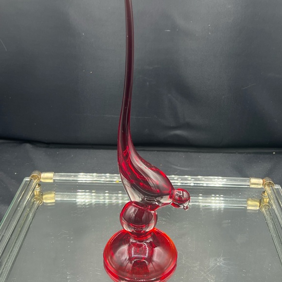 Viking | Art | Vintage Viking Red Amberina Glass Long Tail Bird Mcm In ...